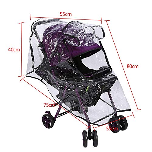 Stroller Rain Cover, Stroller Cover Universal Travel Weather Shield Rain Cover for Stroller Transparent Stroller Poncho Waterproof Zipper Window Design Winter Snow Wind Protection Small Medium Carts