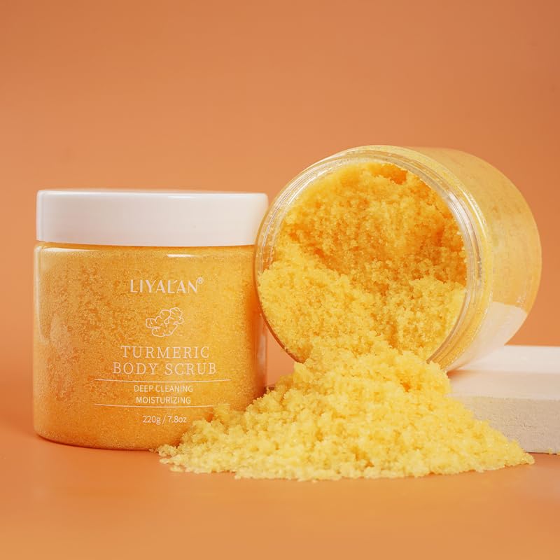 Liyalan Turmeric Body Scrub Moisturizing and Exfoliating Body, Face, Hand, Foot Scrub,Nourishes Skin,Deep Cleansing 7.8oz