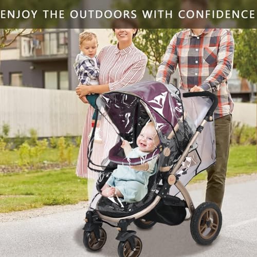 Stroller Rain Cover, Stroller Cover Universal Travel Weather Shield Rain Cover for Stroller Transparent Stroller Poncho Waterproof Zipper Window Design Winter Snow Wind Protection Small Medium Carts