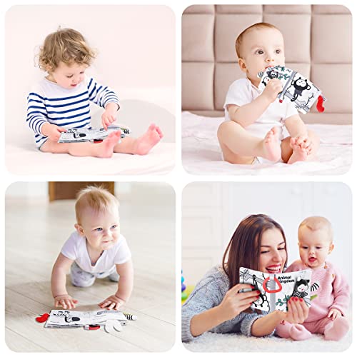 Vicloon Soft Cloth Baby Books, Baby Books 0-6 Months, 3D Black and White High Contrast Soft Cloth Book, Washable Non-Toxic Early Baby Book