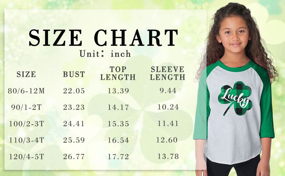 Toddler St Patricks Day Shirt Boy Girl Irish Lucky Charm Clover T-Shirt Cute Shamrock Graphic 3/4 Raglan Sleeve Tee Top