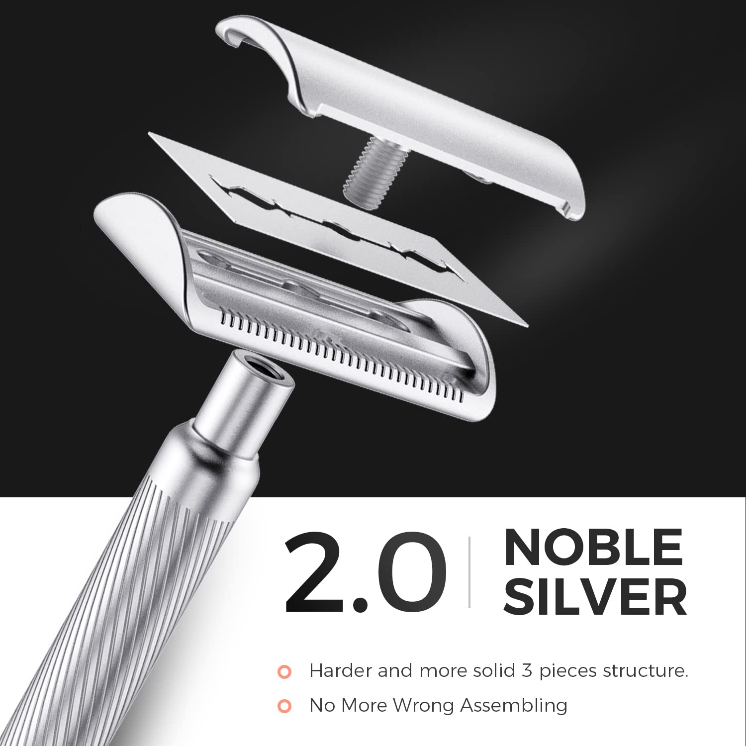 ZOMCHI Double Edge Safety Razor for Men & Women, Premium Metal Razor with 10 Double Edge Safety Razor Blades,Single Blade Razor – Noble Silver