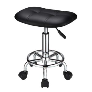 hmtot square rolling stool with wheels height adjustable swivel stools black