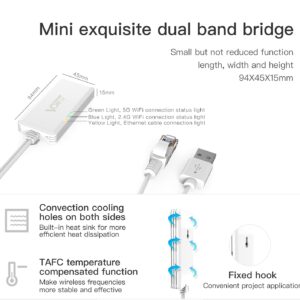 Vonets VAP11AC 2.4G+5G AC1200 WiFi Bridge/Wireless Signal Repeater/WiFi to Wired RJ45 Ethernet Powered by USB/DC, Good Partner for Security System, IP Camera