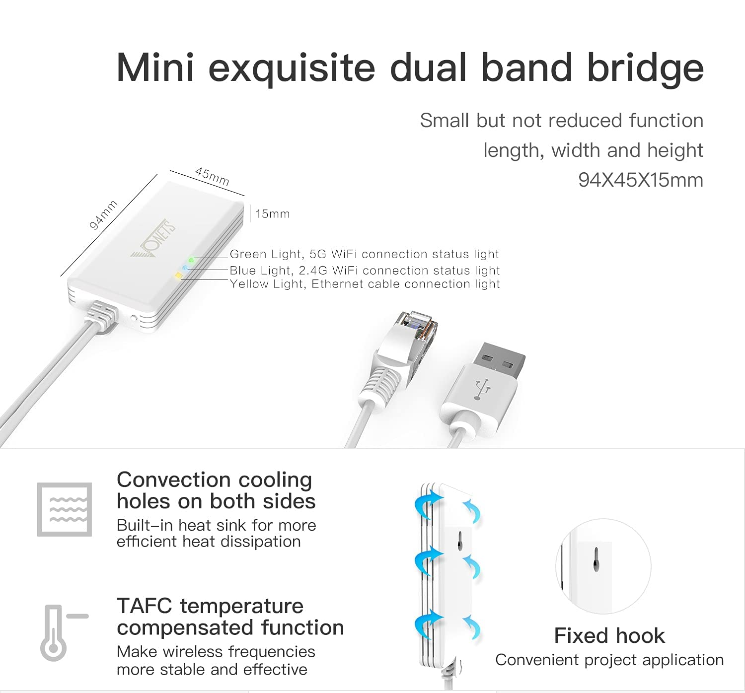 Vonets VAP11AC 2.4G+5G AC1200 WiFi Bridge/Wireless Signal Repeater/WiFi to Wired RJ45 Ethernet Powered by USB/DC, Good Partner for Security System, IP Camera