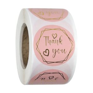 louise maelys 1.5 inch 500pcs thank you stickers small business pink paper sealing stickers round thank you label tags for packaging, gifts, shopping bags and envelope seals