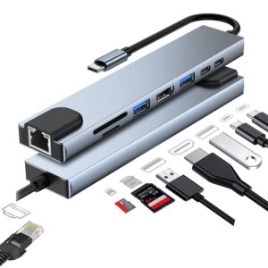 slaunt usb c hub 8 in 1 usb c adapter compatible with macbook pro/air m1 ipad switch docking station usb c ethernet adapter hdmi multiport adapter laptop usb c hub tf/sd card reader usb pd charging