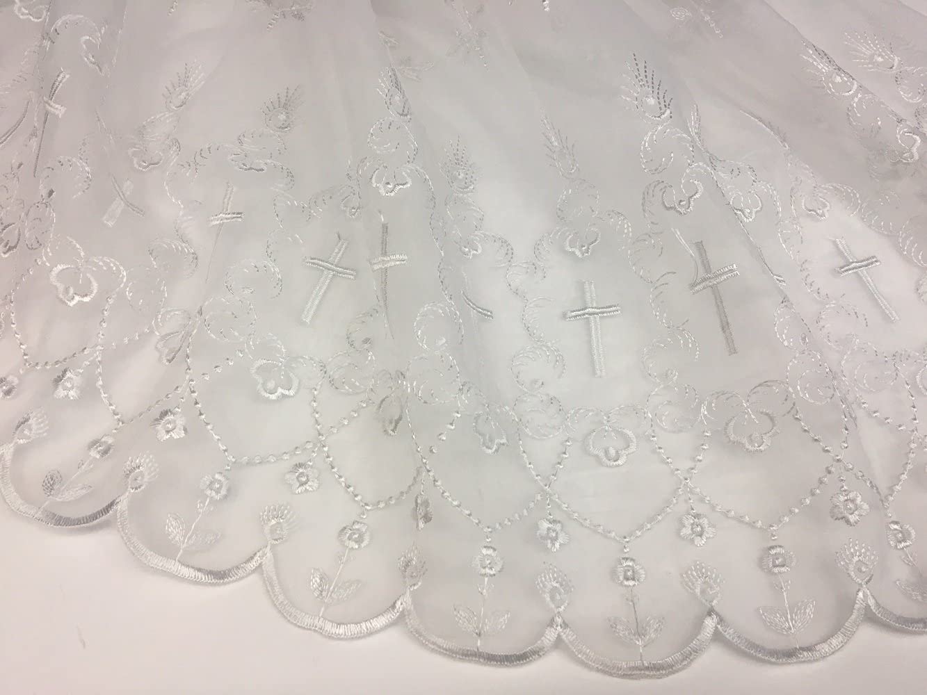 Holy Chalice Cross Embroidered Organza Fabric Double Border, 52" Wide, White, Multi-Use Garment Bridal Communion Christening Baptism Cape Gowns (White, 2)