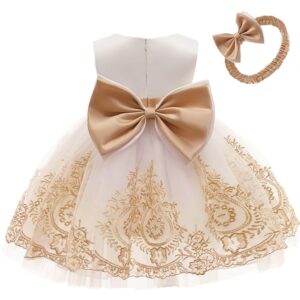 aimjchld infant girls easter big bowknot dresses baby little girls tulle lace wedding party ball gown dress 3m 6m (white gold,60)