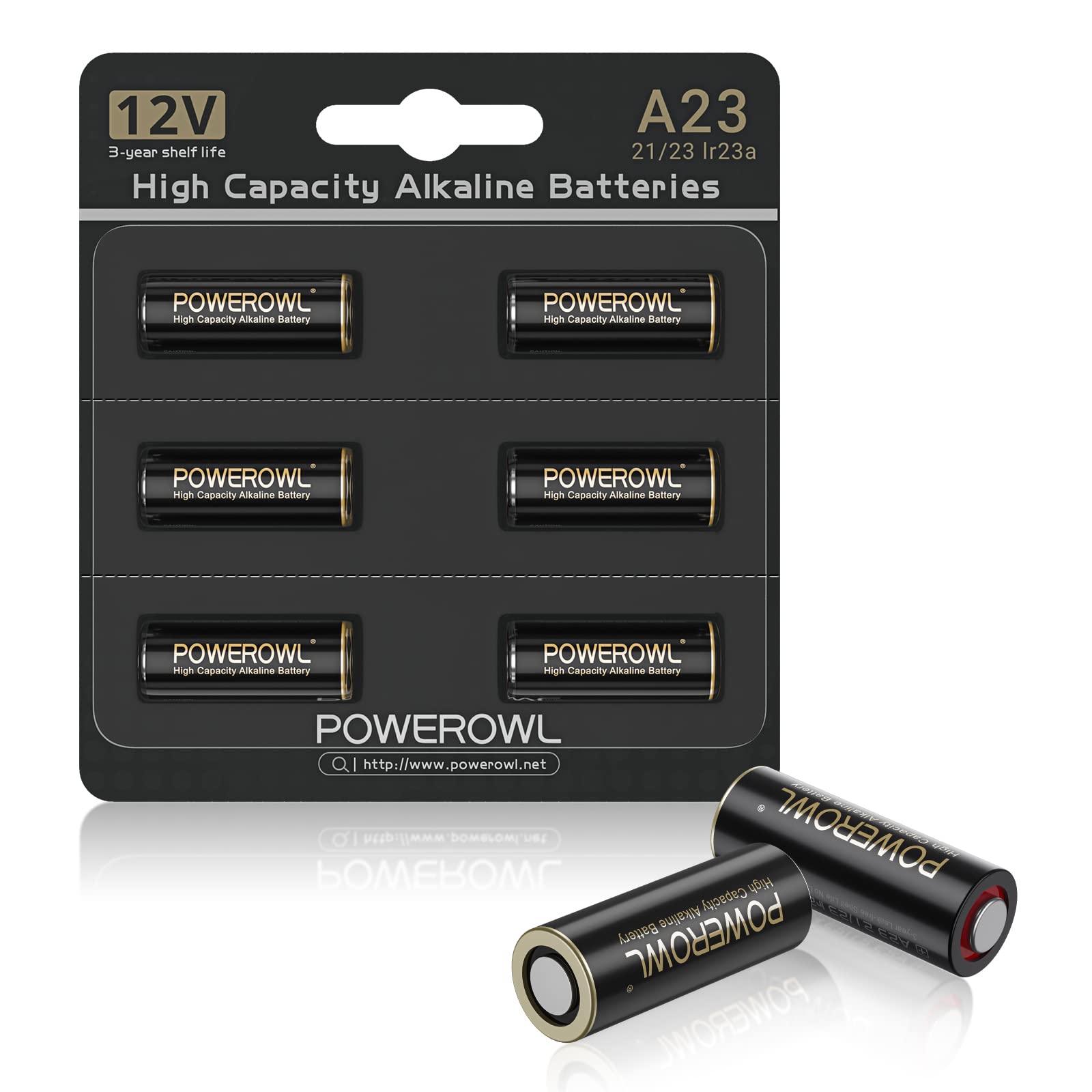 POWEROWL High Capacity A23 Batteries 6 Pack, Premium Alkaline 21/23 23A 12V Battery