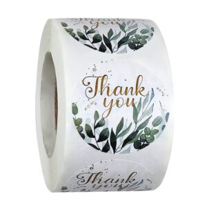 louise maelys 1.5 inch thank you stickers for wedding, birthday, bridal, shower, packaging, small business, envelope, gifts, 500pcs per roll round green plant thank you label sealing stickers