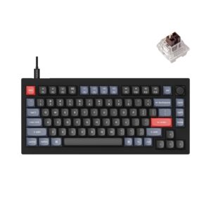 keychron v1 75% wired mechanical keyboard, qmk/via programmable, hot-swappable k pro brown switches, compatible with mac windows linux - carbon black