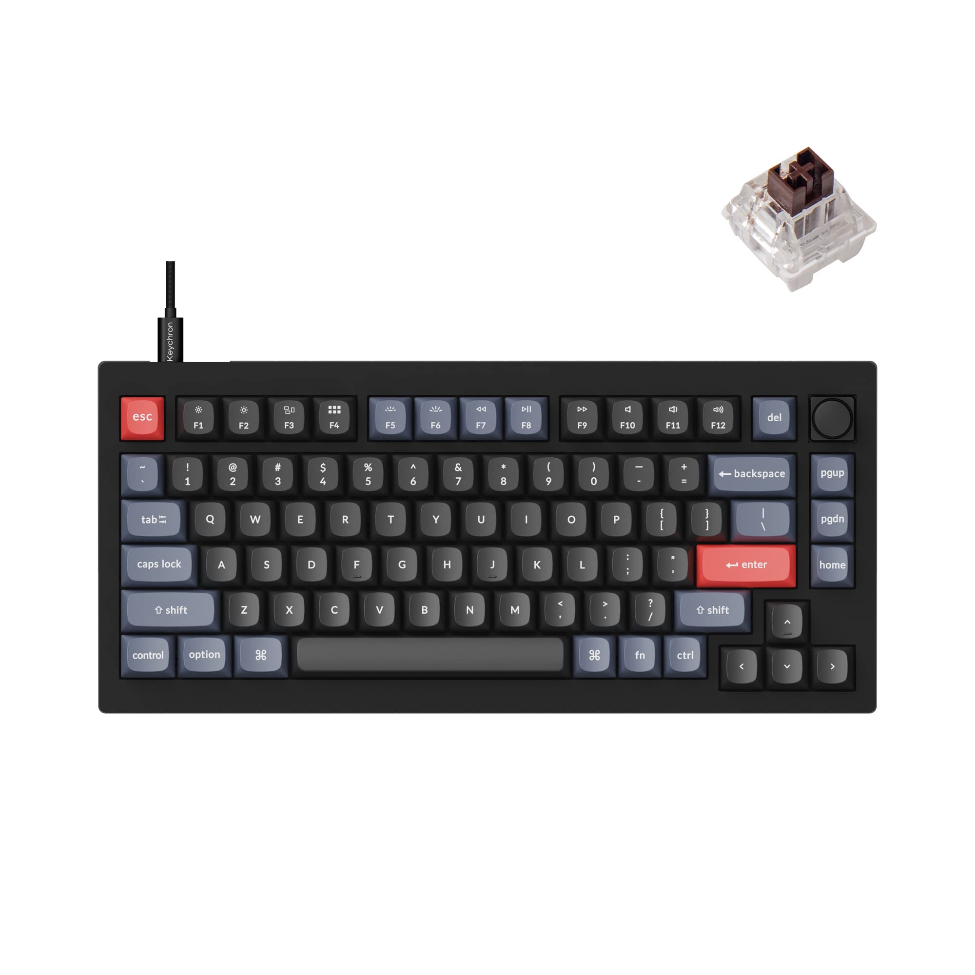 Keychron V1 75% Wired Mechanical Keyboard, QMK/VIA Programmable, Hot-swappable K Pro Brown Switches, Compatible with Mac Windows Linux - Carbon Black