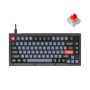 keychron v1 wired custom mechanical keyboard knob version, 75% layout qmk/via programmable with hot-swappable keychron k pro red switch compatible with mac windows linux (frosted black-translucent)