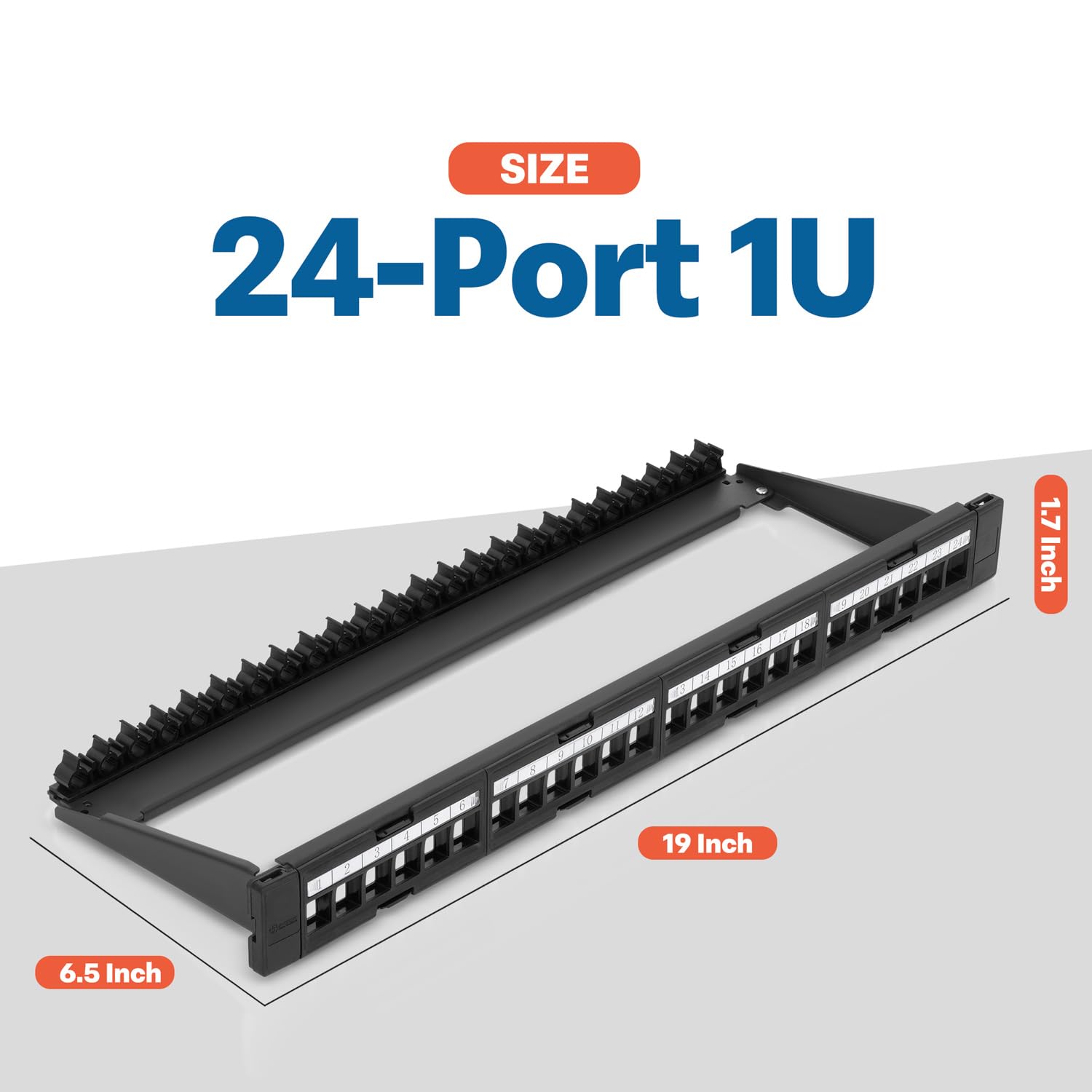 Everest 24 Port Keystone Patch Panel (4-Pack) - Removable 6-Port Panels - Use with Slim Profile Keystones ONLY (Wider Jacks May not fit Side by Side) - with Adjustable Rear Cable Management Bar