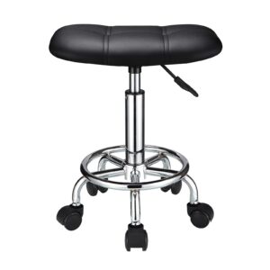 HMTOT Square Rolling Stool with Wheels Height Adjustable Swivel Stools Black