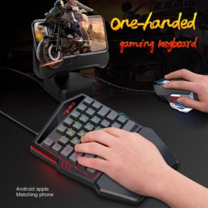 Sdoveb One Hand Gaming Keyboard and Mouse Combo,35 Keys Keycap Wired Mechanical RGB LED Backlit Half Keyboard, Support Wrist Rest, USB Wired Gaming Mouse, Converter Adapter for Gaming (Black)