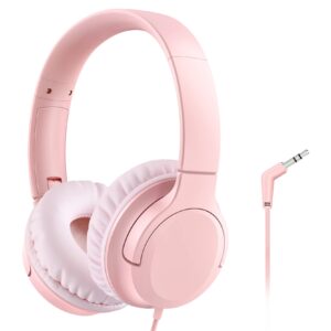 kids headphones, 94db volume limit wired headphone for kids, foldable lightweight toddler headphone over ear for school airplane travel, soft earmuff, 3.5mm wired headset for ipad chromebook girls boy