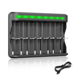 bonai aa aaa c d sc battery charger with detection function, usb high-speed charging, independent slot, 8 bay household battery charger for ni-mh ni-cd rechargeable batteries