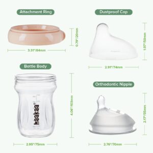 haakaa Gen.3 Natural Glass Baby Bottle Wide Neck Anti-Colic Variable Flow Nipple - Easy to Clean & Latch for 6M+ Breastfed Babies, Newborn Registry Essentials,BPA-Free, 6.3 oz/180 ml, Peach