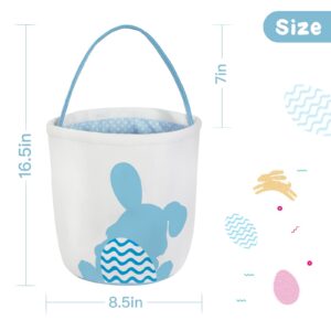 Easter Bunny Basket Bags for Kids, HOTMAI Canvas Cotton Tote Bag Easter Buckets and Eggs Hunt Bag, Personalized Basket Easter Gift for Boys Girls(Blue)