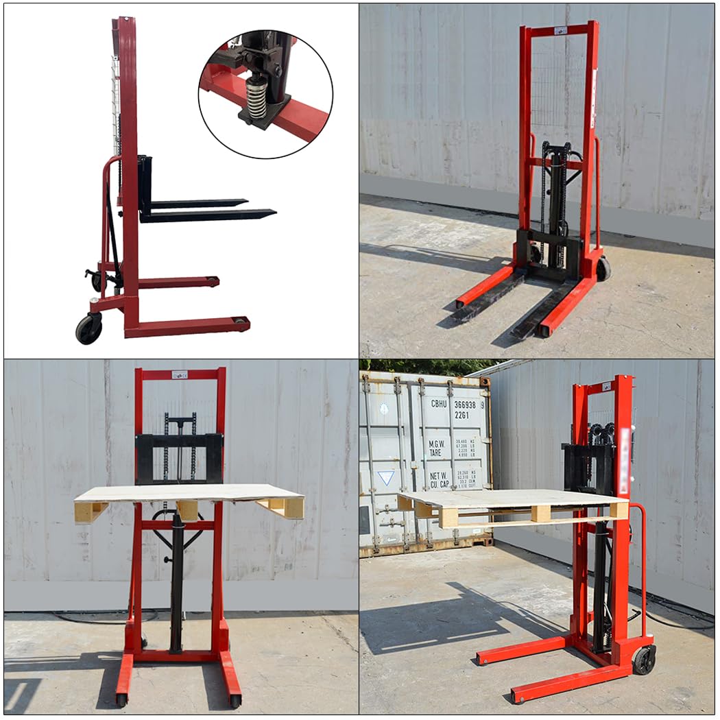 EQCOTWEA 2T Manual Forklift Pallet Stacker, 4400 lbs Capacity, 63-inch Lift Height, Adjustable Forks, Hydraulic System Stacker, Hand Operated Pallet Forklift for Lifting Single-Sided Pallets