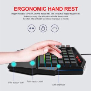 Sdoveb One Hand Gaming Keyboard and Mouse Combo,35 Keys Keycap Wired Mechanical RGB LED Backlit Half Keyboard, Support Wrist Rest, USB Wired Gaming Mouse, Converter Adapter for Gaming (Black)