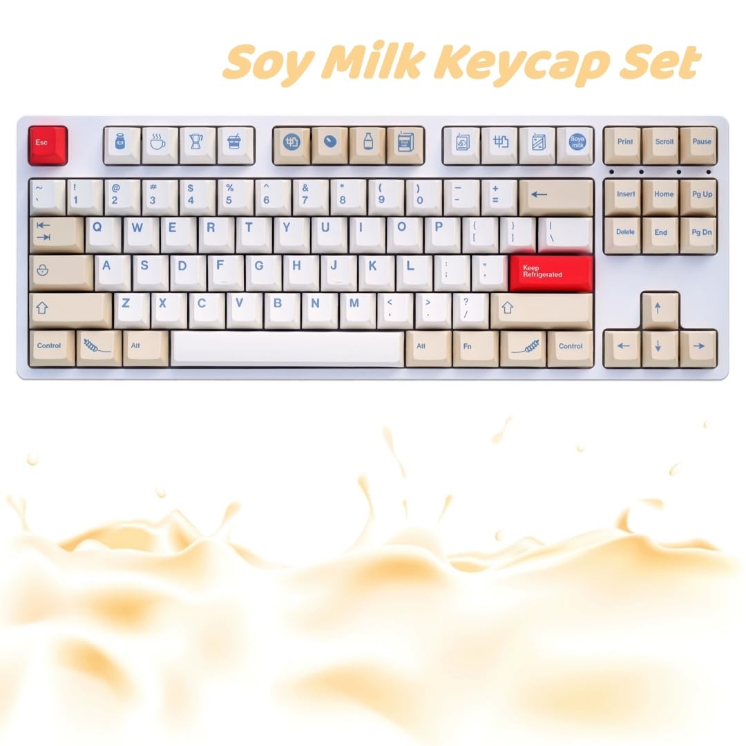 ZMX Soy Milk Custom Keycaps,136 Keys PBT Dye-Heat Sublimation Cherry Profile Personalized Keycaps Set for MX Switch Compatible with Mac Windows PC Mechanical Gaming Keyboard