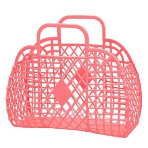 80's retro style jelly purse retro jelly beach bag summer child bag plastic storage basket kids baby wedding flower girl bachelorette favors boo bags (020-coral)