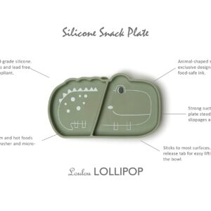 Loulou Lollipop Toddler Silicone Suction Snack Plate, Learning Fork and Spoon Set (Alligator)