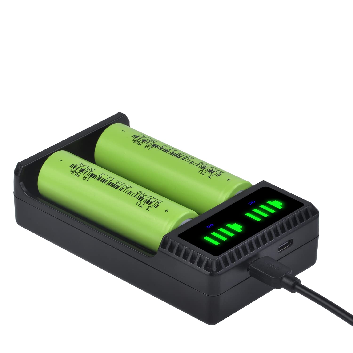 PowerTrust LED Universal Battery Charger for 21700 26650 22650 18650 18490 18350 17670 17500 16340 14500 10440 Rechargeable Batteries