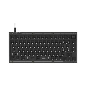 keychron v1 wired custom mechanical keyboard barebone knob, 75% layout qmk/via programmable macro with hot-swappable support compatible with mac windows linux (frosted black - translucent)