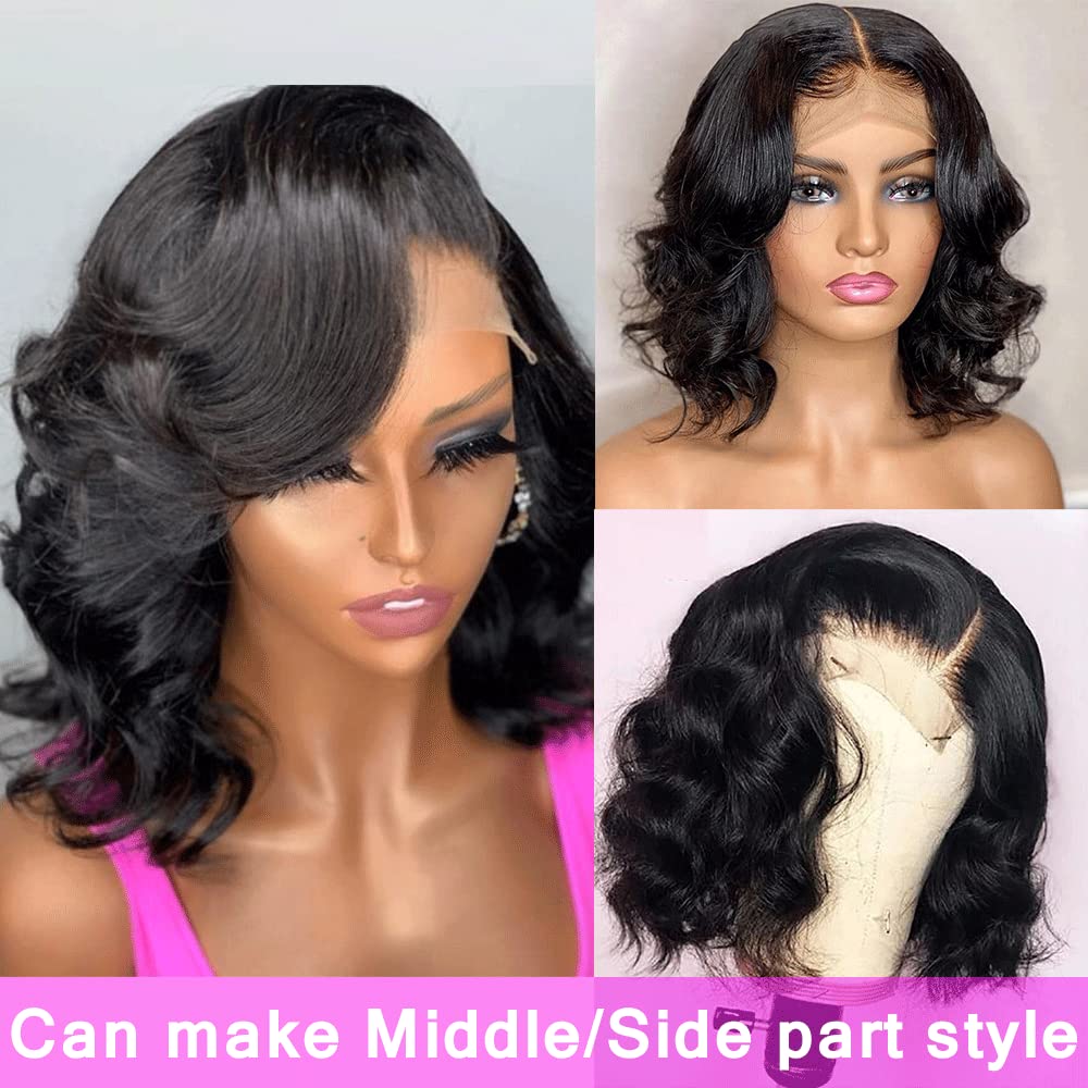 BSTDAE Short Body Wave Lace Closure Wigs Human Hair 180 Density Short Bob Wigs Body Wave 4X4 Lace Front Wig Glueless Wigs Body Wave Human Hair Wigs Pre Plucked Natural Color (12 Inch, 4x4 Wig)