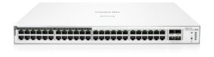 hpe networking instant on switch series 1830 48-port gb smart-managed layer 2 ethernet switch with poe | 48x 1g | 4x sfp | 24x cl4 poe (370w) | fan-less | us cord (jl815a#aba)