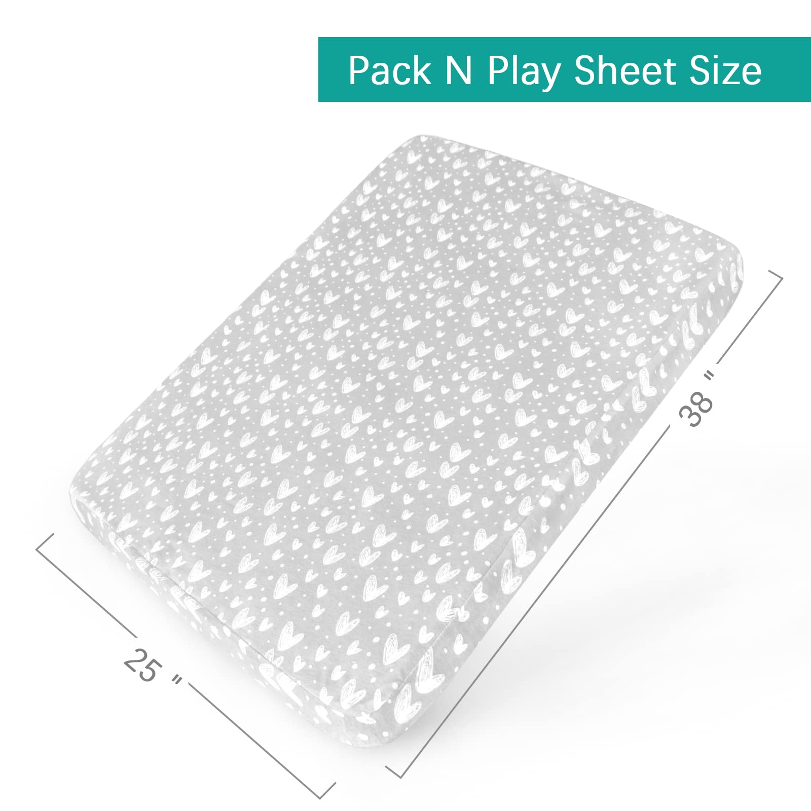 Waterproof Pack n Play Fitted Sheets 2 Pack,100% Cotton Mini Crib Mattress Cover Protector 38" X 25" Fits for Baby Playpen/Playard Mattress, Portable Crib Sheet, White & Grey Star Print