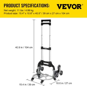 VEVOR Stair Climbing Cart, 15.4" x 10.6" Folding Hand Truck, 176 LBS Weight Capacity Aluminum Alloy Hand Cart with 10 Crystal Castors Suitable for Carry Luggage, Shopping Groceries, Transport Goods