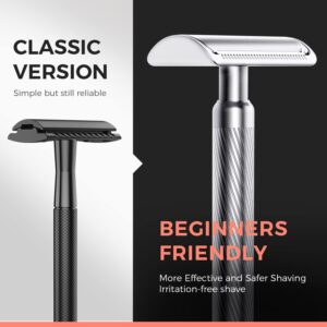 ZOMCHI Double Edge Safety Razor for Men & Women, Premium Metal Razor with 10 Double Edge Safety Razor Blades,Single Blade Razor – Noble Silver