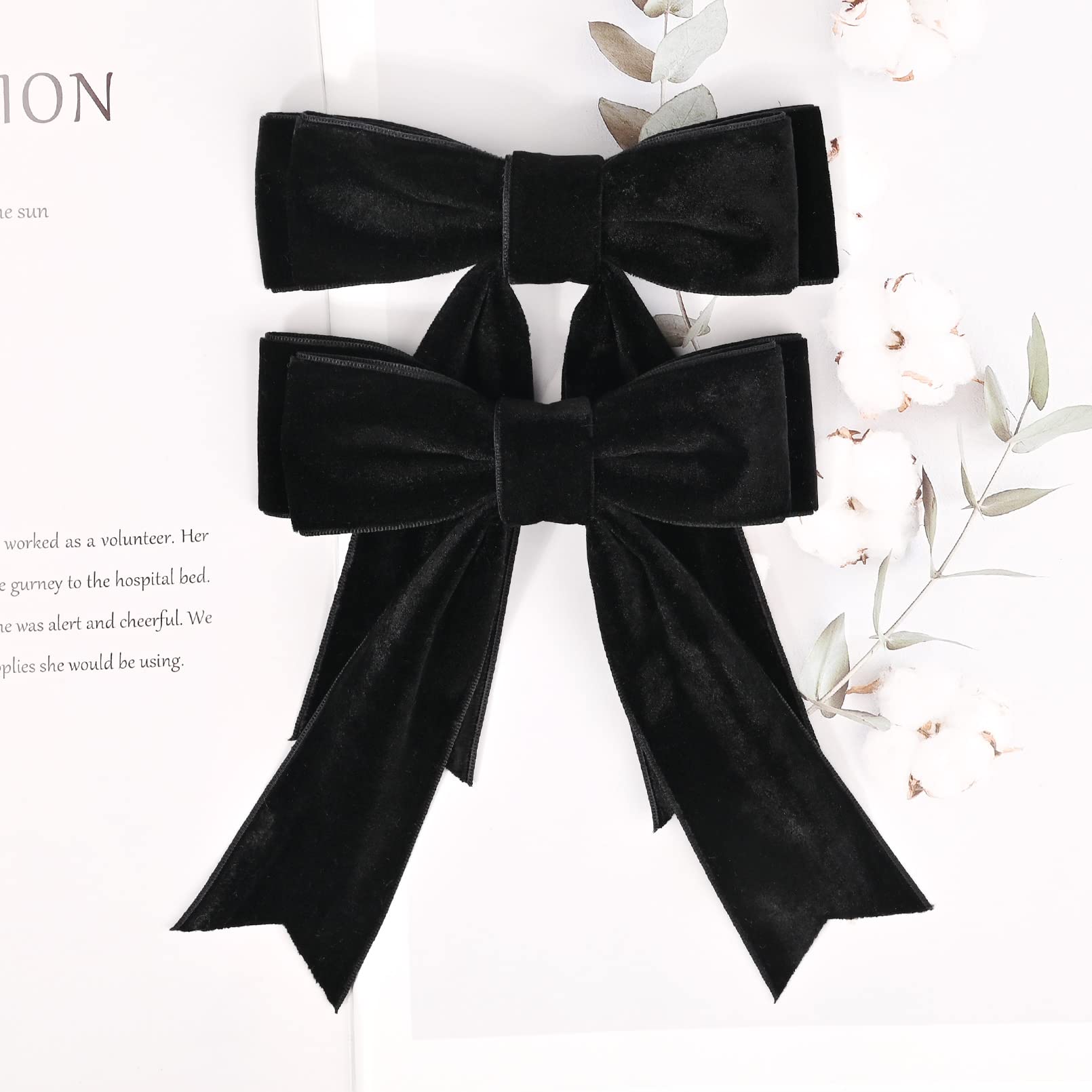 2PCS 5" Velvet Black Hair Bows Girls Hair Clips Ponytail Holder Accessories for Girls Toddlers