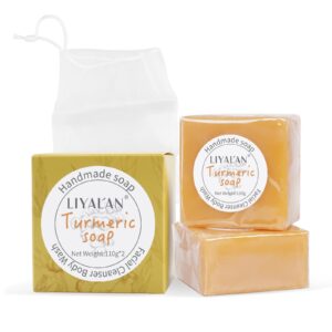 liyalan turmeric soap bar(3.88 oz / 2 bars) for face & body-turmeric soap,smooth skin,cleansing natural handmade soap sensitive skin formula, vegan soap