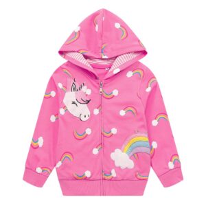 popshion baby girls unicorn sweaters zipper rainbow hooded sweatshirt toddler christmas coat hoodies outerwear kids winter jacket 5t