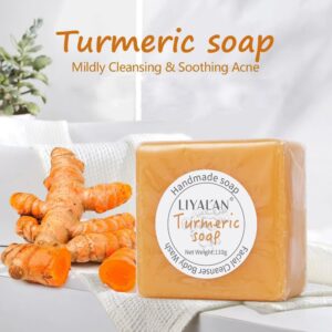 LIYALAN Turmeric Soap Bar(3.88 oz / 2 Bars) for Face & Body-Turmeric Soap,Smooth Skin,Cleansing Natural Handmade Soap Sensitive Skin Formula, Vegan Soap