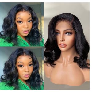 bstdae short body wave lace closure wigs human hair 180 density short bob wigs body wave 4x4 lace front wig glueless wigs body wave human hair wigs pre plucked natural color (12 inch, 4x4 wig)