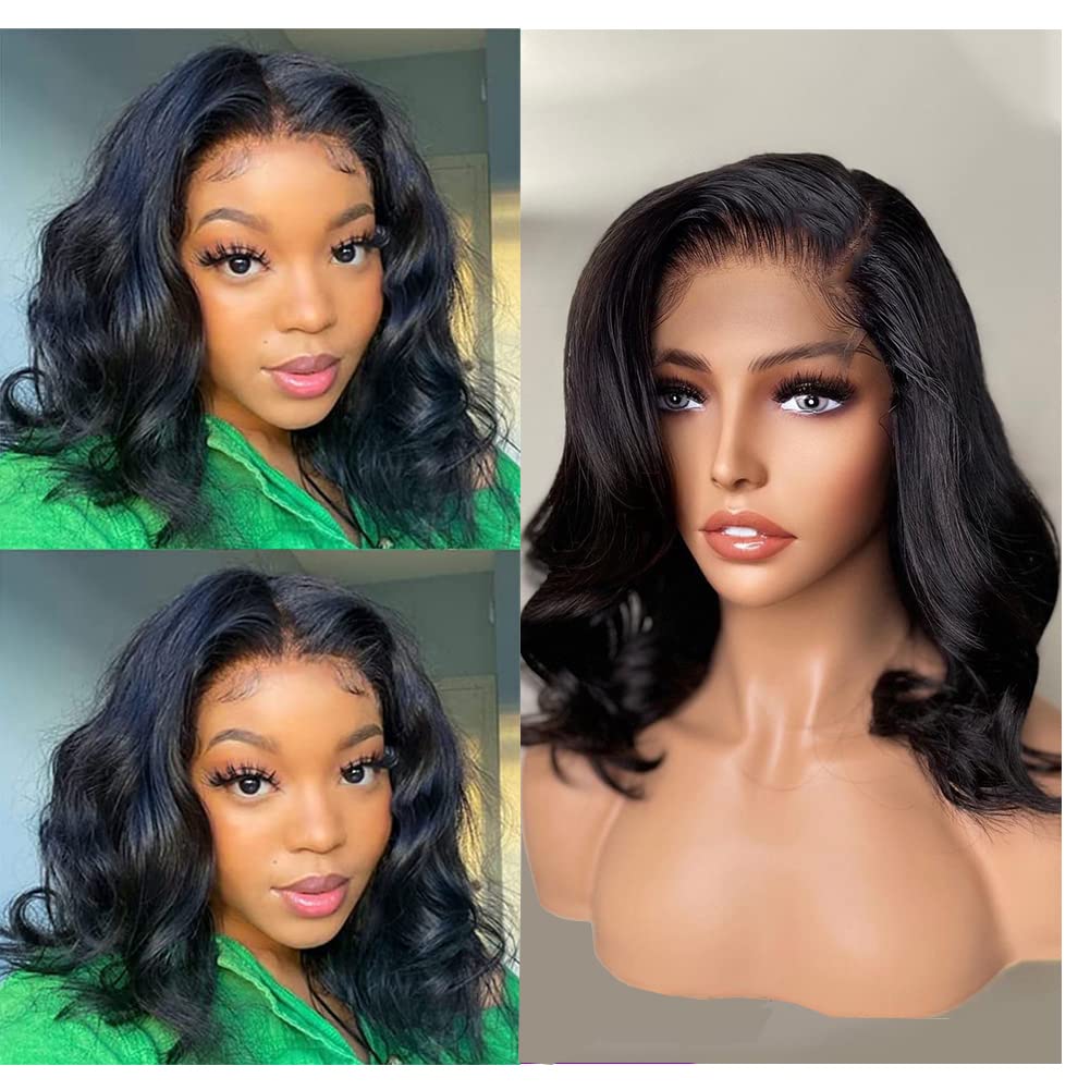 BSTDAE Short Body Wave Lace Closure Wigs Human Hair 180 Density Short Bob Wigs Body Wave 4X4 Lace Front Wig Glueless Wigs Body Wave Human Hair Wigs Pre Plucked Natural Color (12 Inch, 4x4 Wig)