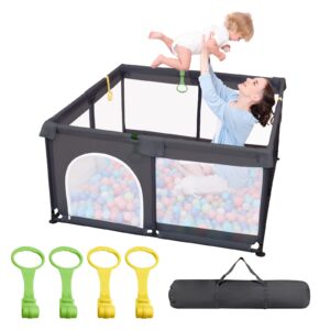 baby playpen 51-inch large playyard for toddler - reliable kids activity center for infant, sturdy safety playpen with thickened pipes+ anti-slip suckers+soft breathable mesh(dark gray, 51-inch)