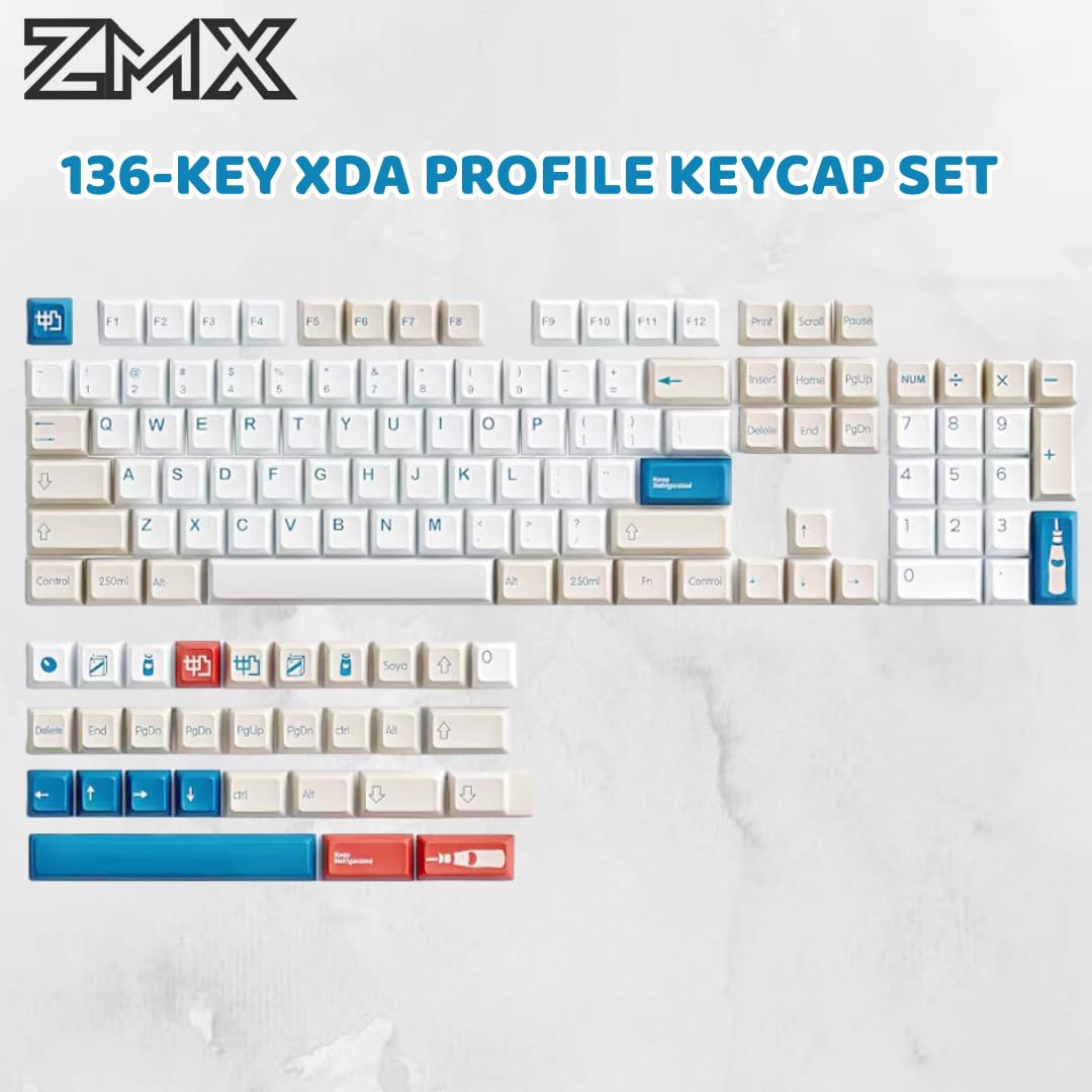 ZMX Soy Milk Custom Keycaps,136 Keys PBT Dye-Heat Sublimation Cherry Profile Personalized Keycaps Set for MX Switch Compatible with Mac Windows PC Mechanical Gaming Keyboard