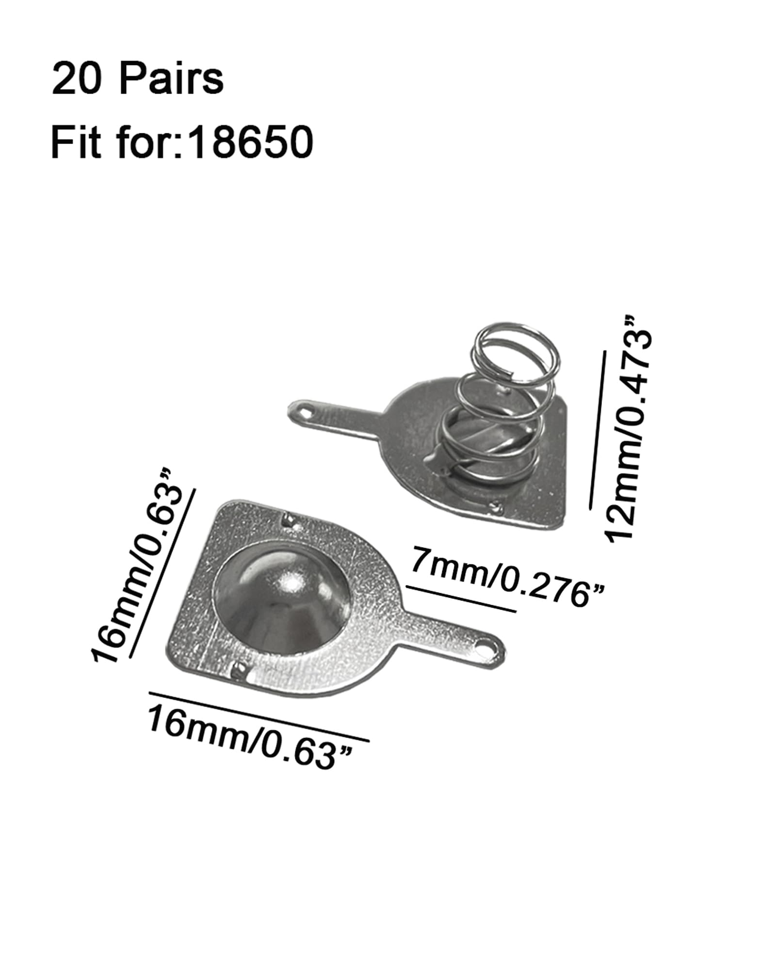 16mmx16mm Batteries Spring YQBOOM 20 Pairs Metal Battery Contact Nickeling Plate Replacement Negative to Positive Battery Springs