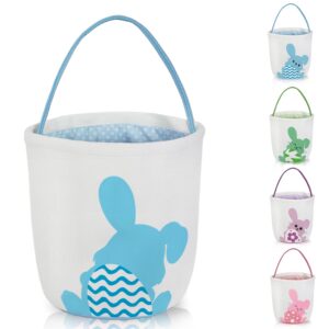 easter bunny basket bags for kids, hotmai canvas cotton tote bag easter buckets and eggs hunt bag, personalized basket easter gift for boys girls(blue)