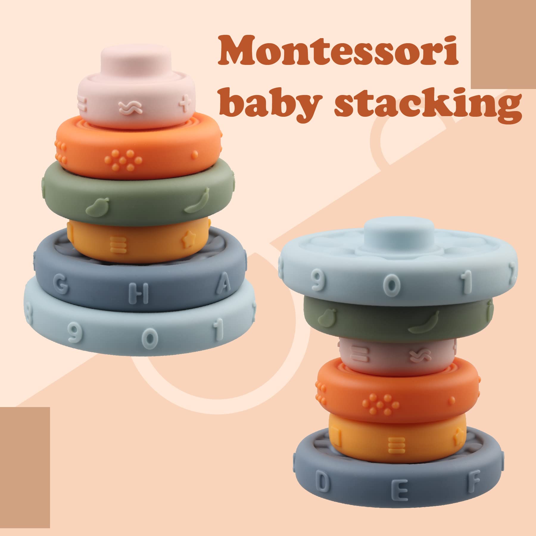 Majobee Baby Sensory Stacking Toys Rings, Montessori Infant Blocks Toys for Educational Developmental Toddler 1-3 Learning Activities, Baby Girls Boys Gifts for 6 9 12 18 Month One Year Old Newborn