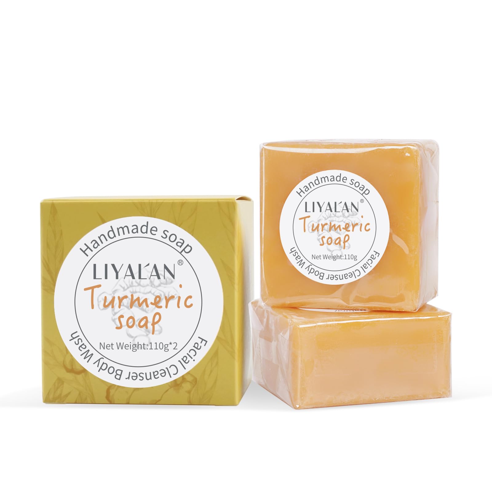 LIYALAN Turmeric Soap Bar(3.88 oz / 2 Bars) for Face & Body-Turmeric Soap,Smooth Skin,Cleansing Natural Handmade Soap Sensitive Skin Formula, Vegan Soap