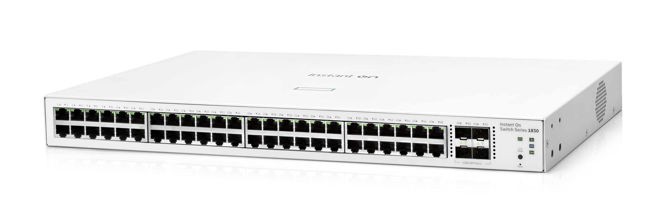 HPE Networking Instant On Switch Series 1830 48-Port Gb Smart-Managed Layer 2 Ethernet Switch | 48x 1G | 4X SFP | Fan-Less | US Cord (JL814A#ABA)